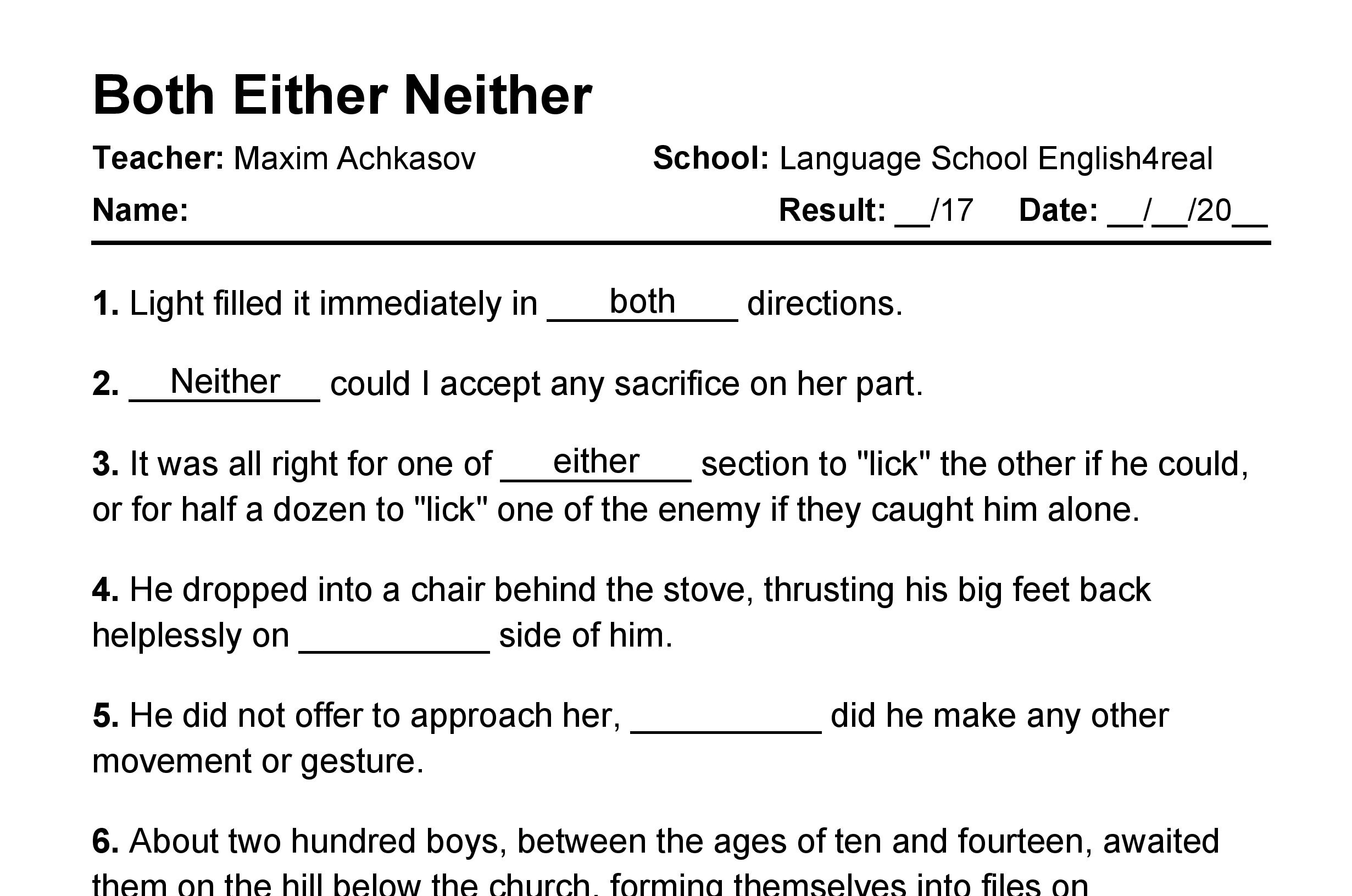 Both Vs Either Vs Neither English Grammar Fill In The Blanks