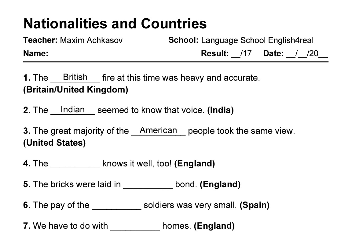 Countries And Nationalities Exercises For Beginners Exercise Poster ...